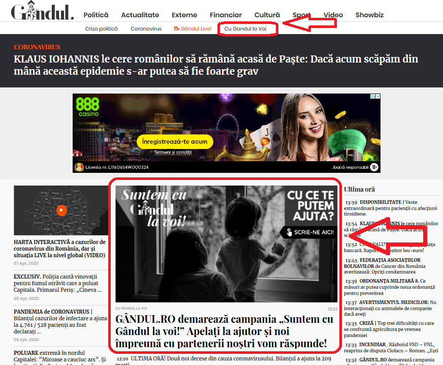 GÂNDUL.RO demarează campania „Suntem cu Gândul la voi!” | Promotor