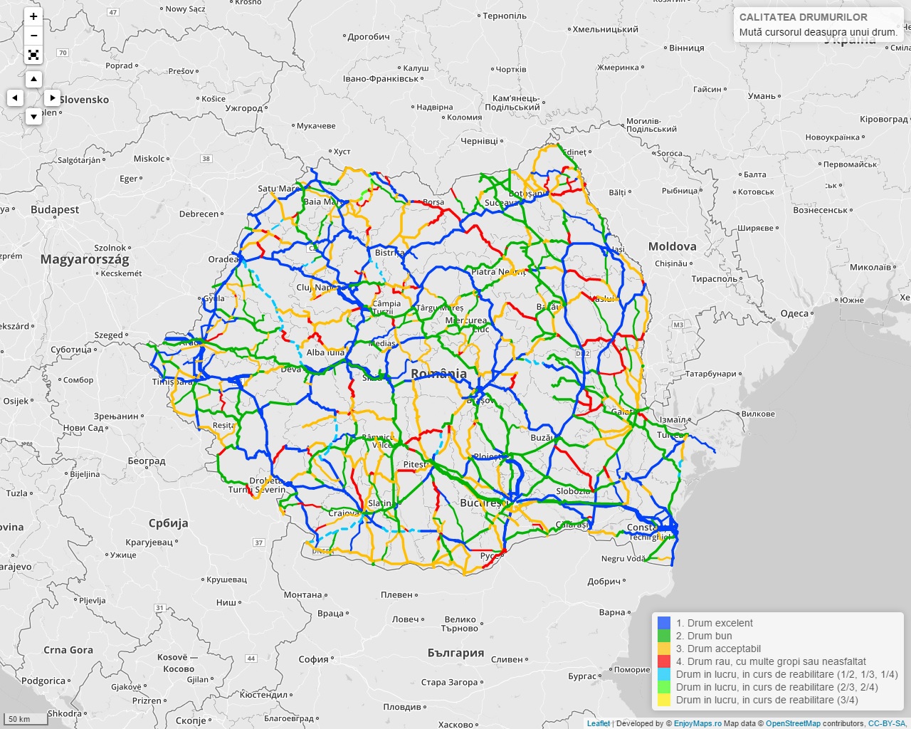 Harta interactivă a calităţii drumurilor din România
